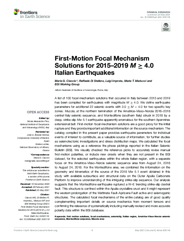 (PDF) First-Motion Focal Mechanism Solutions for 2015–2019 M ≥ 4.0 ...