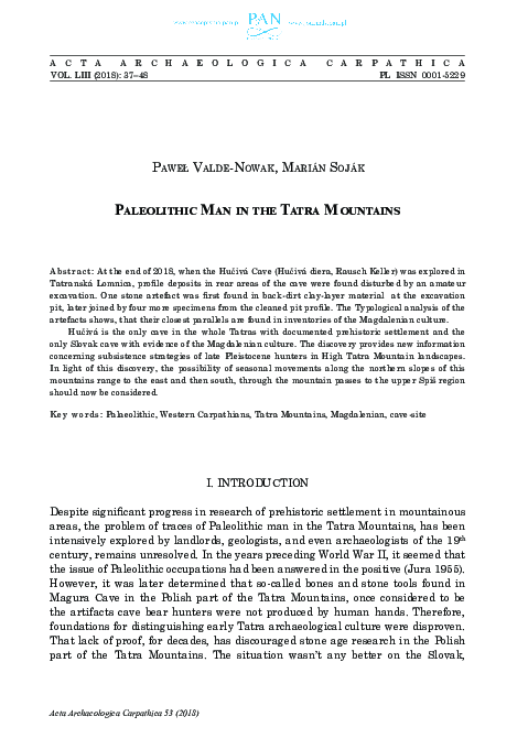 (PDF) Paleolithic Man in the Tatra Mountains