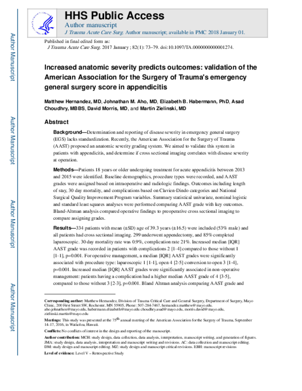 (PDF) Increased anatomic severity predicts outcomes: Validation of the ...