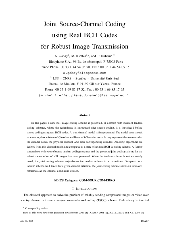 (PDF) Joint Source-Channel Coding Using Real BCH Codes for Robust Image Transmission