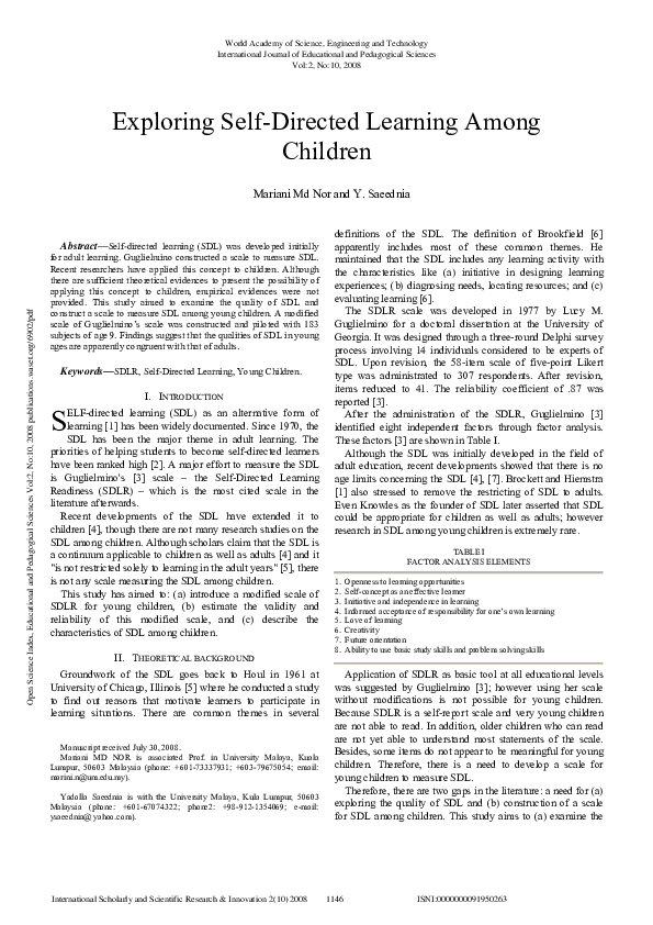 (PDF) Exploring Self-Directed Learning Among Children
