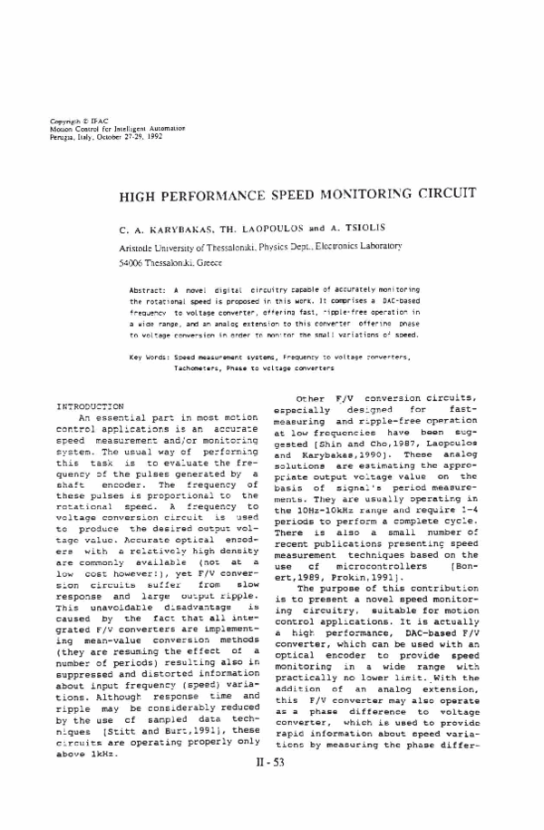 (PDF) High Performance Speed Monitoring Circuit