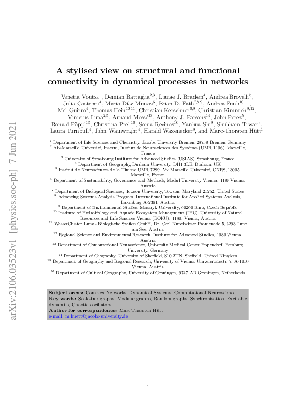 (PDF) A stylised view on structural and functional connectivity in dynamical processes in ...