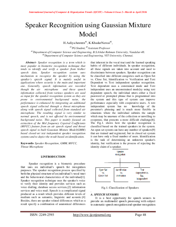 Pdf Speaker Recognition Using Gaussian Mixtures Models