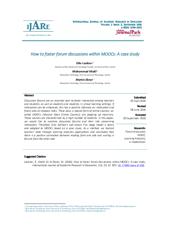 (PDF) How to foster forum discussions within MOOCs: A case study | Elke ...