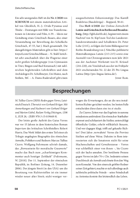 (PDF) M. Tullius Cicero (2020): Reden gegen Verres, Lateinisch/Deutsch ...