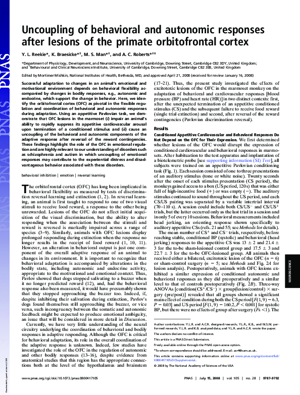 (PDF) Uncoupling of behavioral and autonomic responses after lesions of the primate ...