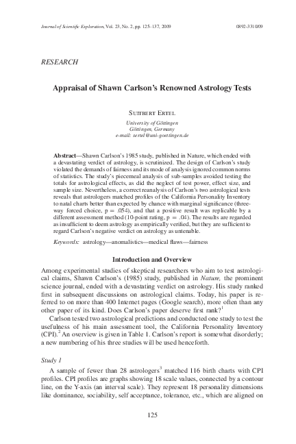 (PDF) Appraisal of shawn Carlson's renowned astrology tests
