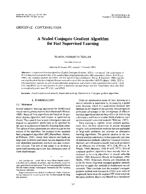 (PDF) A scaled conjugate gradient algorithm for fast supervised learning (PDF) A scaled conjugate gradient algorithm for fast supervised learning