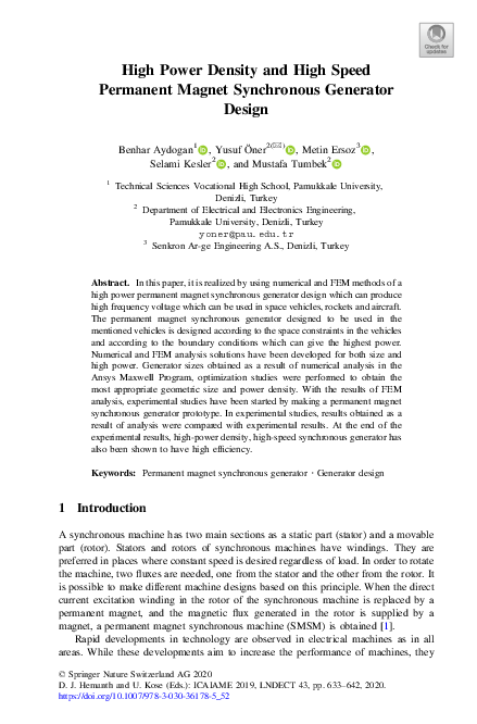 (PDF) High Power Density and High Speed Permanent Magnet Synchronous ...