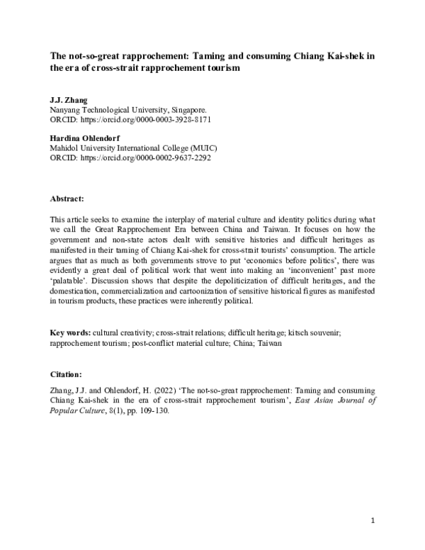 (PDF) The not-so-great rapprochement: Taming and consuming Chiang Kai ...