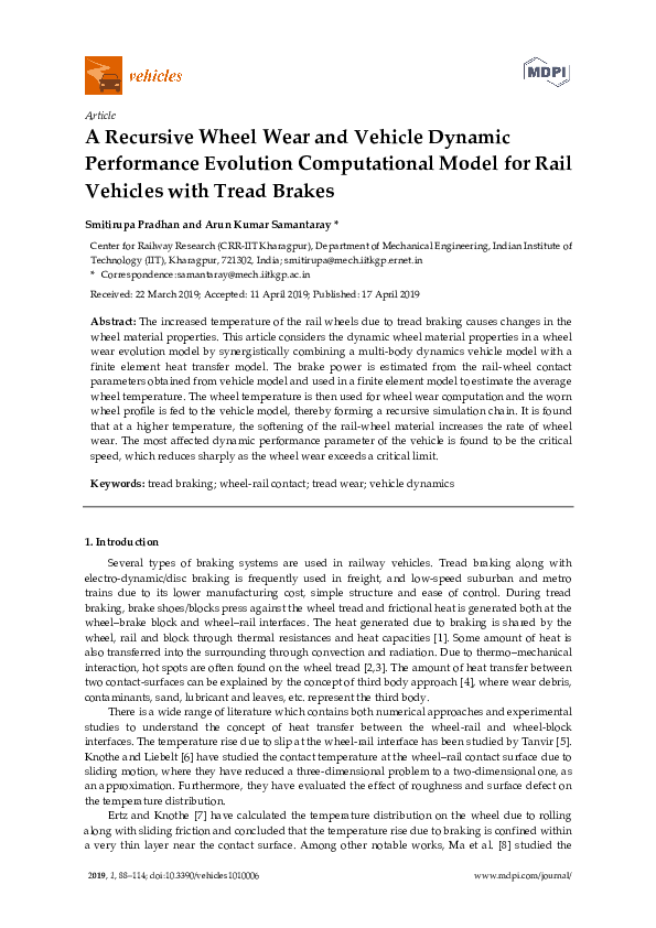 Pdf A Recursive Wheel Wear And Vehicle Dynamic Performance Evolution Computational Model For