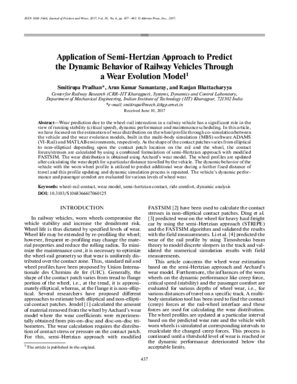 (PDF) Application of Semi-Hertzian Approach to Predict the Dynamic Behavior of Railway Vehicles ...