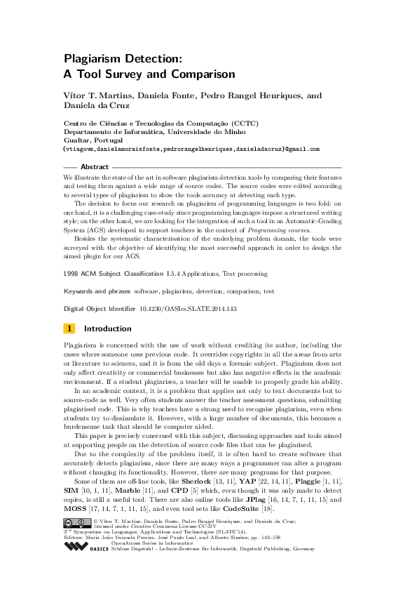 (PDF) Plagiarism detection: A tool survey and comparison