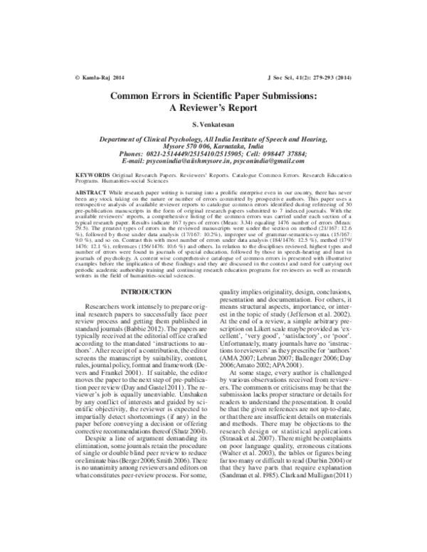 (PDF) Common Errors in Scientific Paper Submissions: A Reviewer’s Report