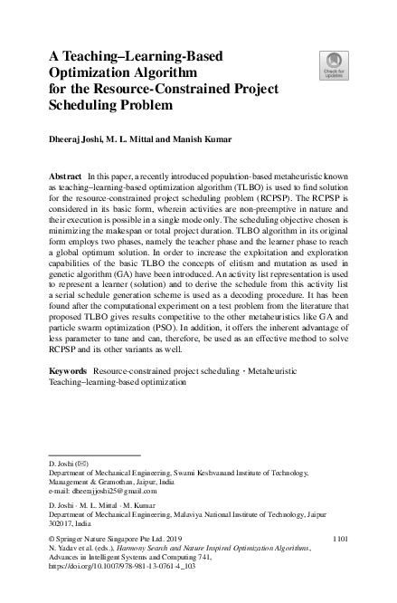 (PDF) A Teaching–Learning-Based Optimization Algorithm for the Resource ...