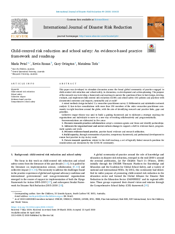(PDF) Child-centred risk reduction and school safety: An evidence-based ...