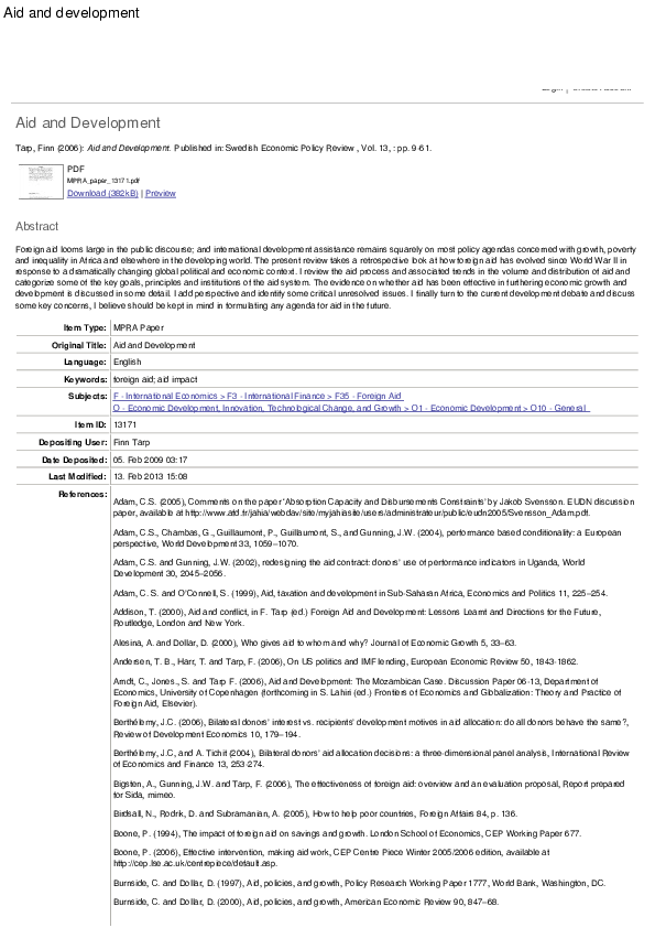 (PDF) Aid and Development