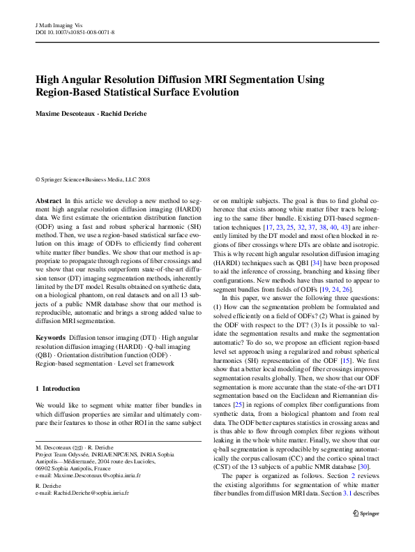 (PDF) High Angular Resolution Diffusion MRI Segmentation Using Region-Based Statistical Surface ...