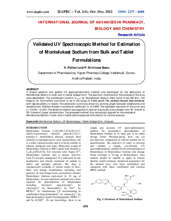 (PDF) Validated Uv Spectroscopic Method for Estimation of Zolmitriptan from Tablet Formulations