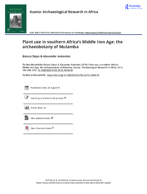 (PDF) Plant use in southern Africa’s Middle Iron Age: the archaeobotany ...