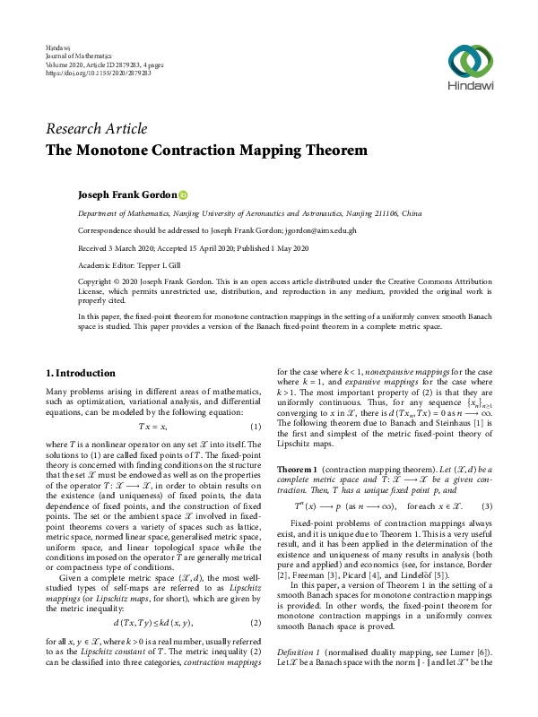 (PDF) The Monotone Contraction Mapping Theorem