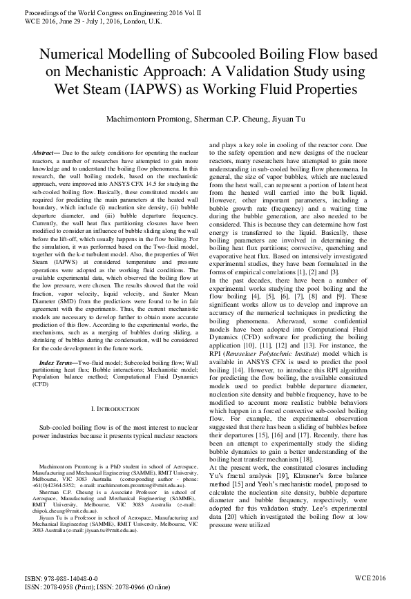 (PDF) Numerical Modelling of Subcooled Boiling Flow based on ...