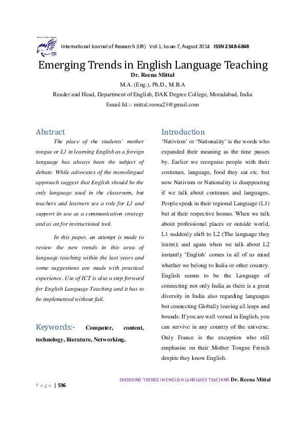 (PDF) Emerging Trends in English Language Teaching