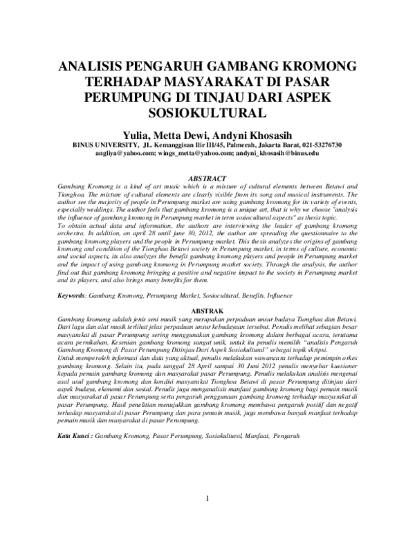 (PDF) Analisis Pengaruh Gambang Kromong Terhadap Masyarakat DI Pasar ...
