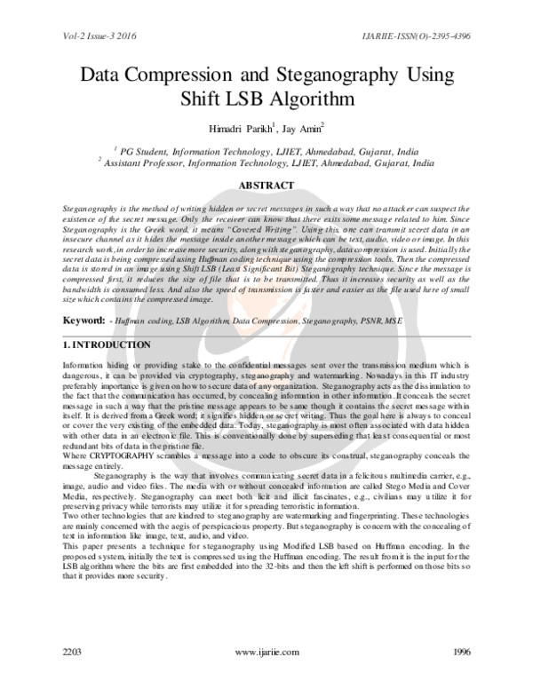 Pdf Data Compression And Steganography Using Shift Lsb Algorithm 8713