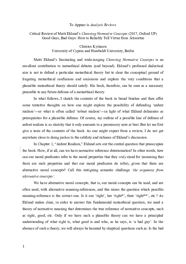 (DOC) Critical Review of Matti Eklund's Choosing Normative Concepts ...