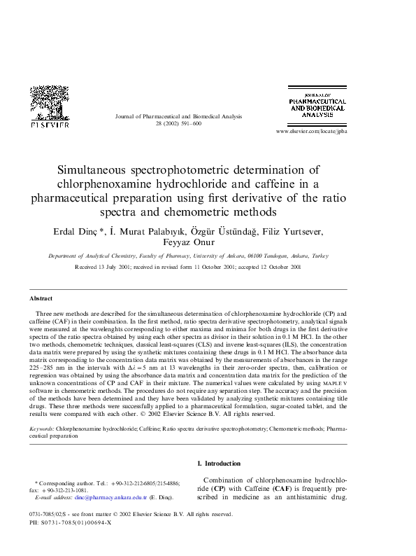 (PDF) Simultaneous spectrophotometric determination of chlorphenoxamine ...