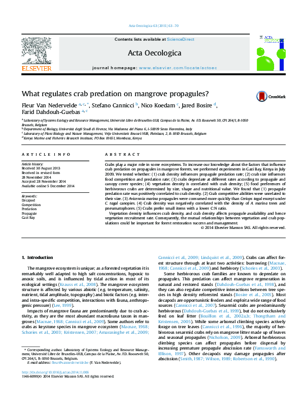 (PDF) What regulates crab predation on mangrove propagules?