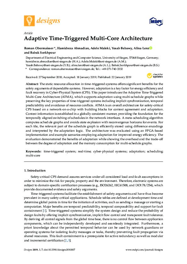 Pdf Adaptive Time Triggered Multi Core Architecture