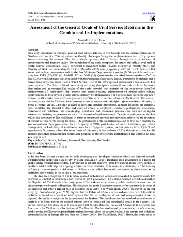 (PDF) Assessment of the General Goals of Civil Service Reforms in the ...