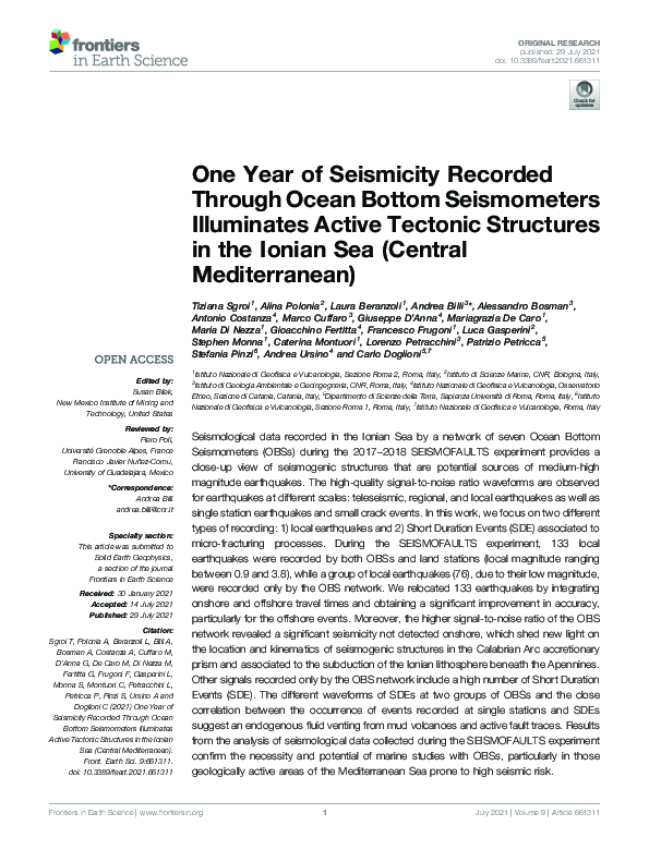 Pdf One Year Of Seismicity Recorded Through Ocean Bottom Seismometers