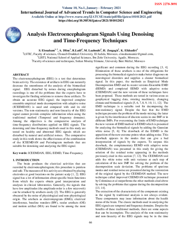 (PDF) Analysis Electroencephalogram Signals Using Denoising and Time-Frequency Techniques