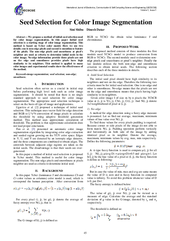 Pdf Seed Selection For Color Image Segmentation