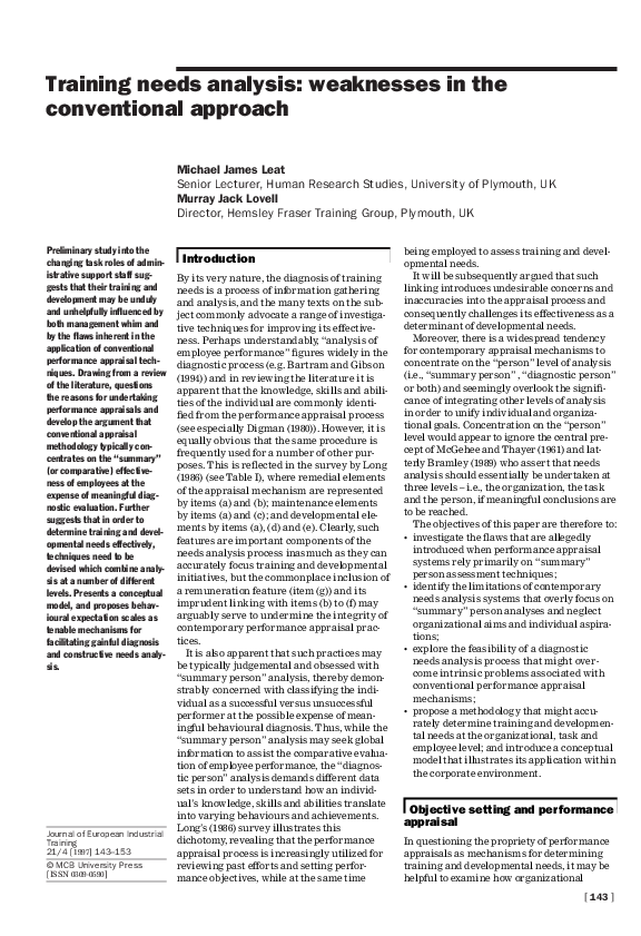 (PDF) Training needs analysis: weaknesses in the conventional approach