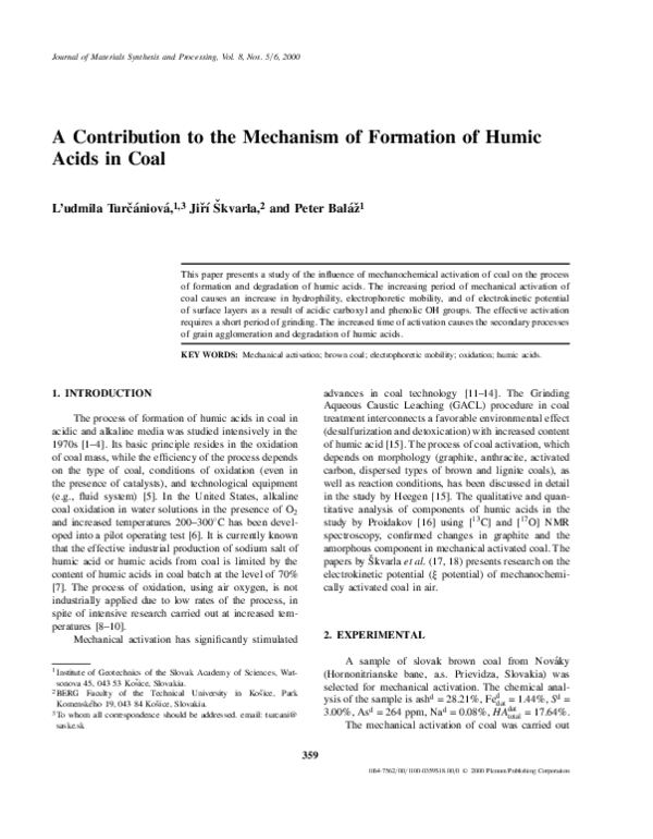 (PDF) A Contribution to the Mechanism of Formation of Humic Acids in Coal