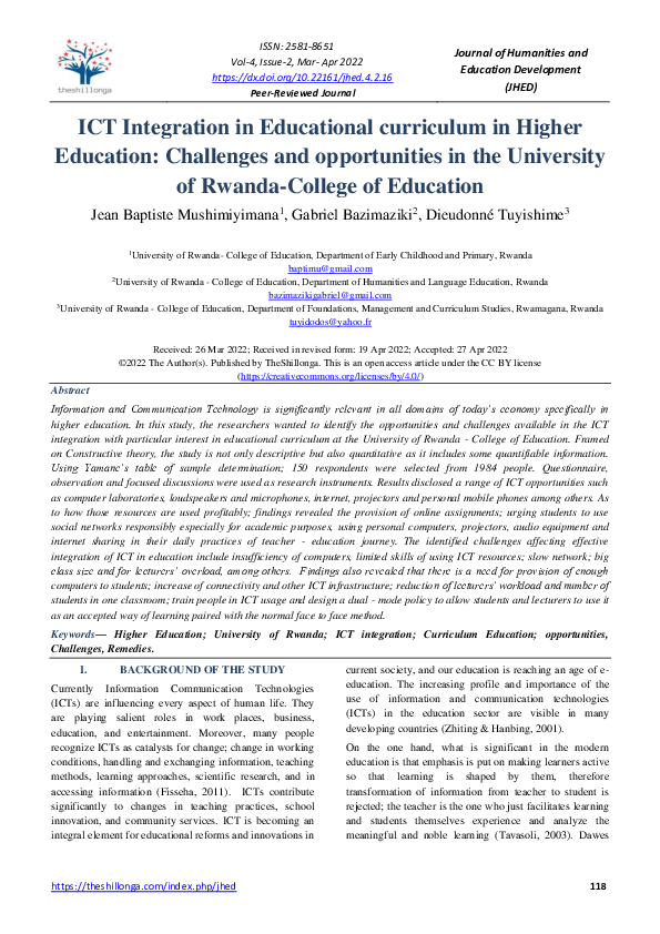 (PDF) ICT Integration in Educational curriculum in Higher Education ...