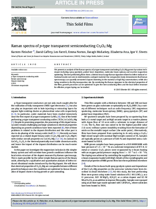 (PDF) Raman spectra of p-type transparent semiconducting Cr2O3:Mg | Leo ...