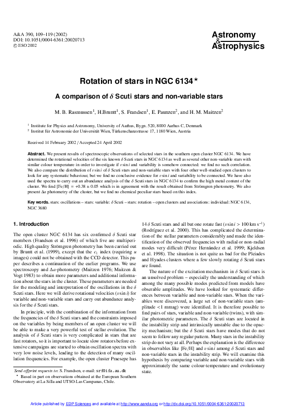 (PDF) Rotation of stars in NGC 6134