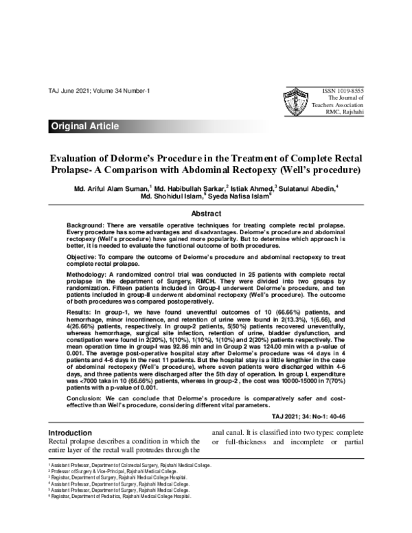(PDF) Evaluation of Delorme’s Procedure in the Treatment of Complete ...