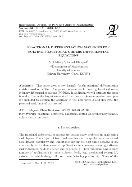Pdf Fractional Differentiation Matrices For Solving Fractional Orders