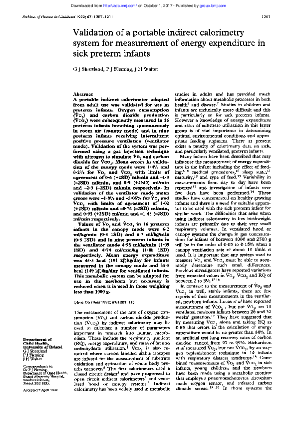 (PDF) Validation of a portable indirect calorimetry system for ...