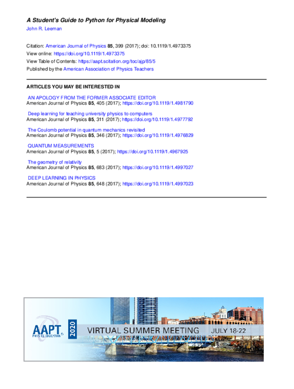 (PDF) A Student's Guide to Python for Physical Modeling A Student's ...