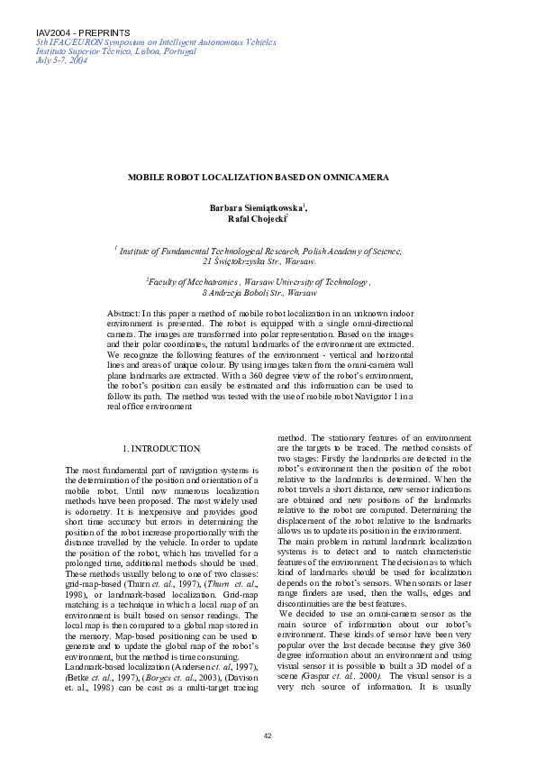 Pdf Mobile Robot Localization Based On Omnicamera