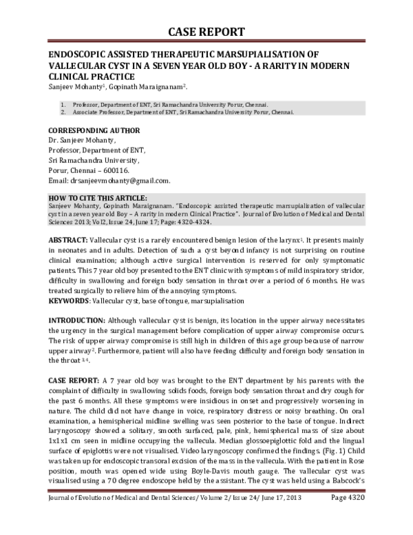 (PDF) Endoscopic Assisted Therapeutic Marsupialisation of Vallecular ...