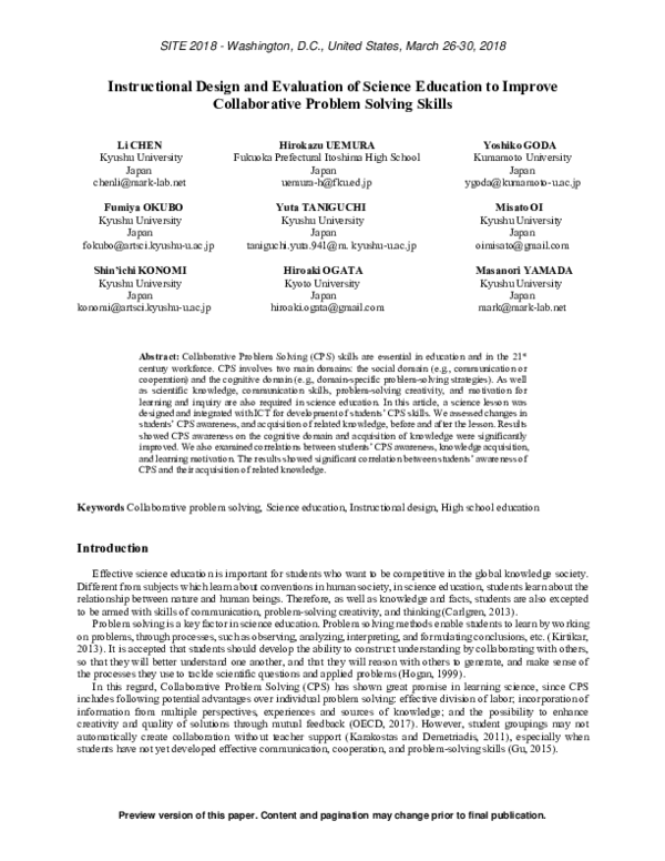 (PDF) Instructional Design and Evaluation of Science Education to Improve Collaborative Problem ...